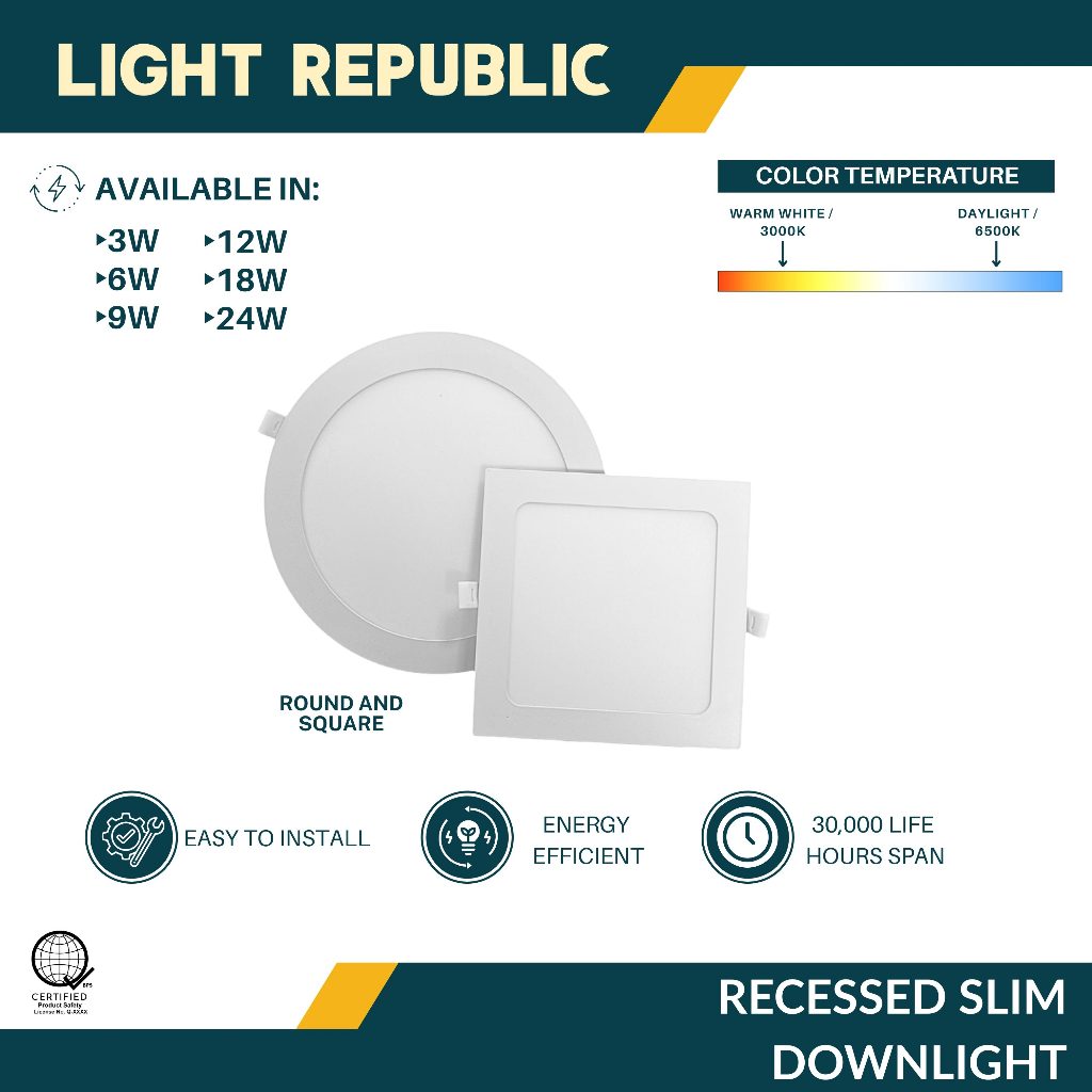 Energy-Efficient SLIM LED Recessed Pin Light – Round/Square – 3W to 24W ...