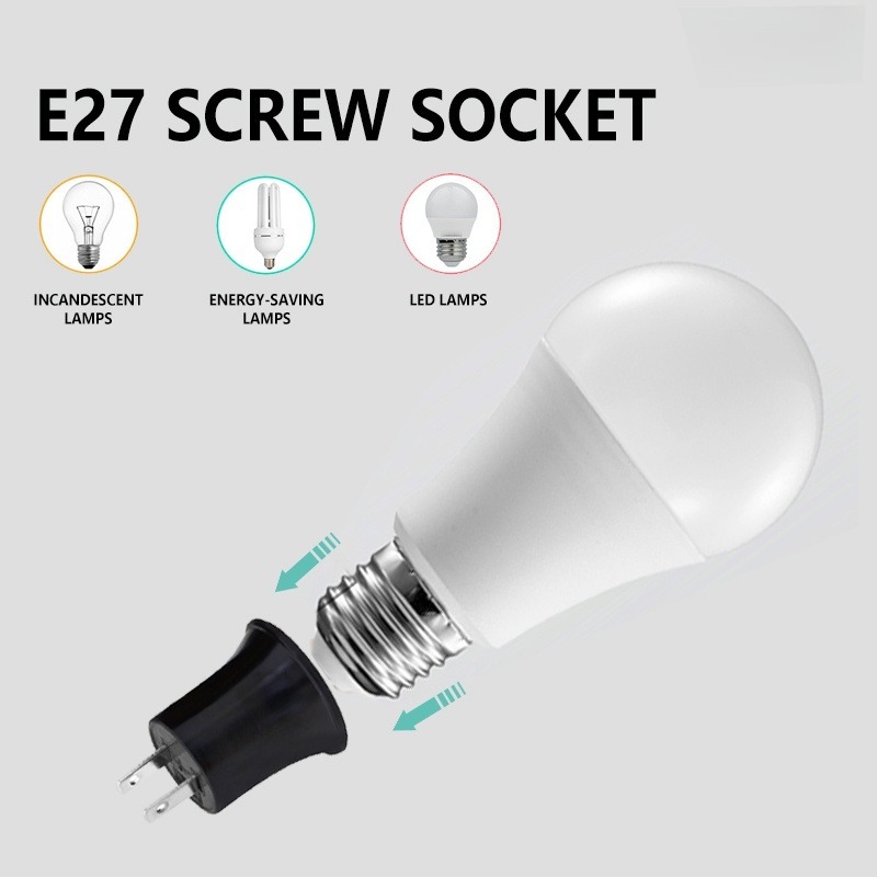 E27 LED Bulb Adapter 2-Pin Lamp Holder US Plug Converter Base PLUG-ON ...