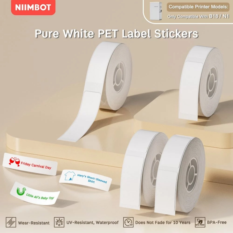 NIIMBOT N1/B18 Thermal White Label Stickers Waterproof Anti-Oil Long ...