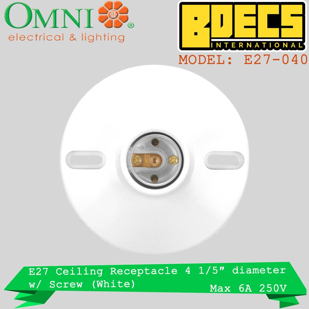 OMNI Heavy Duty E27 040 Ceiling Receptacle 4 1/5" White with Screw - 6A ...