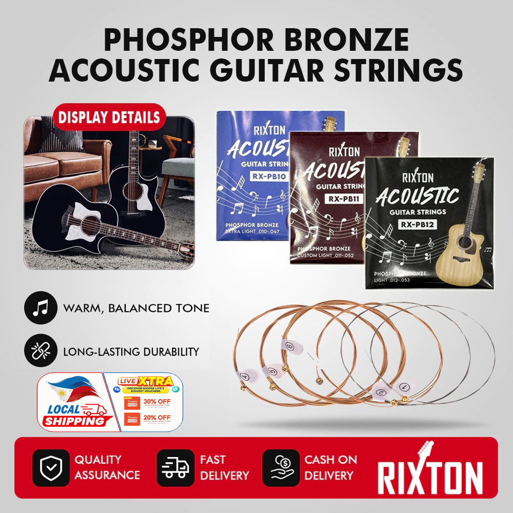 RIXTON Acoustic Guitar Strings Phosphor Bronze Coated Musical ...