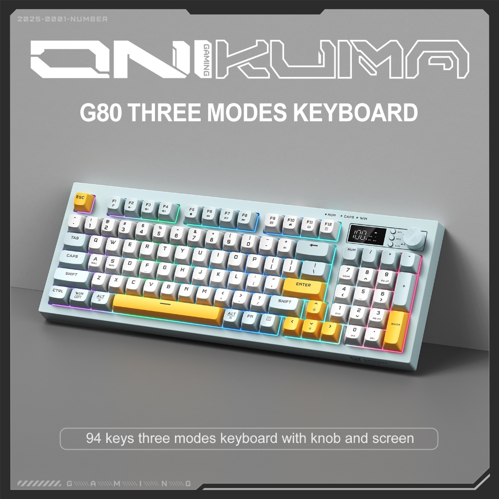 ONIKUMA G80 Mechanical Gaming Keyboard 94Keys Three-Mode Wireless/Wired ...