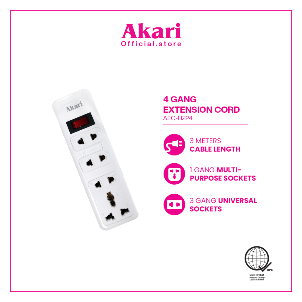 Akari 4 Gang Extension Cord (AEC-H224) Regular price | Shopee Philippines