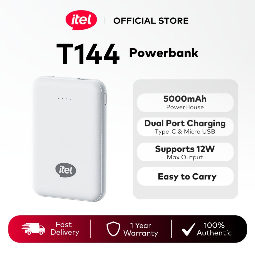 itel T144 Powerbank 5000mAh | 12W Fast Charging Dual Port Type-C ...