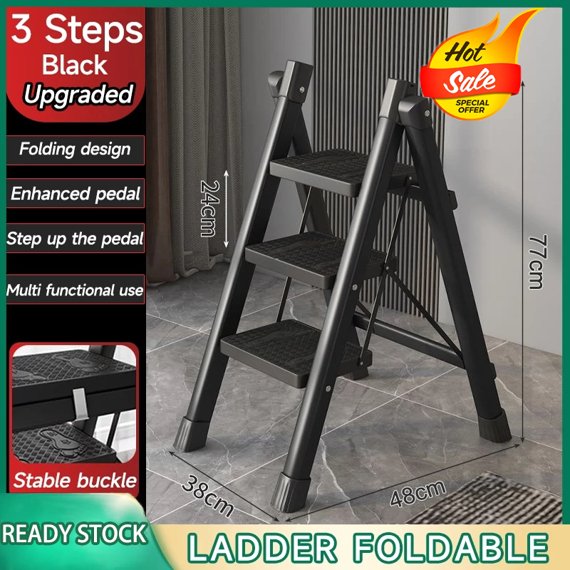 [READY]3 /4Steps Ladder Foldable Carbon Steel Ladder Sturdy Anti-slip ...