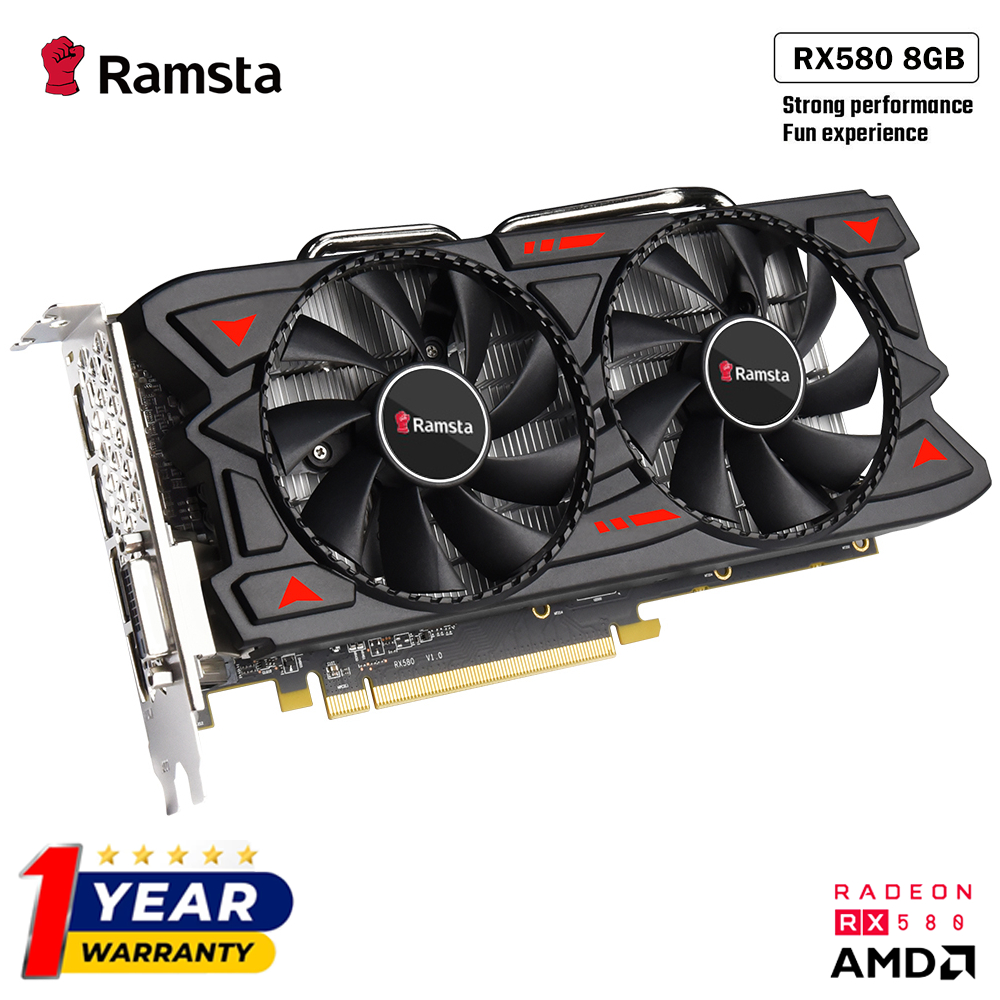 RAMSTA AMD RX580 8GB Graphics Card GDDR5 256Bit Computer GPU Video Card ...