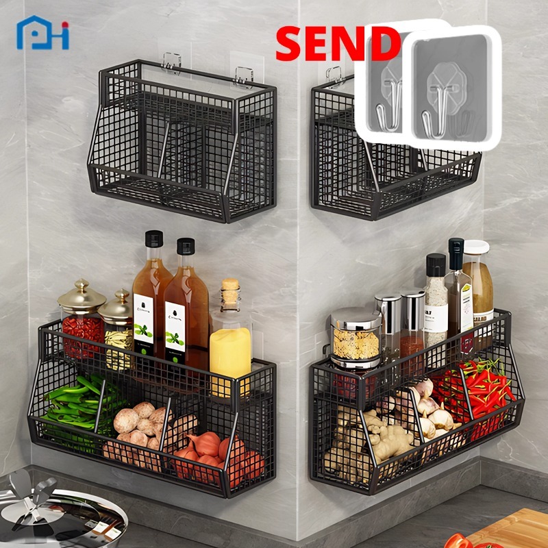Wall Mounted Kitchen Hanging Rack Spice Storage Holder Kitchen ...