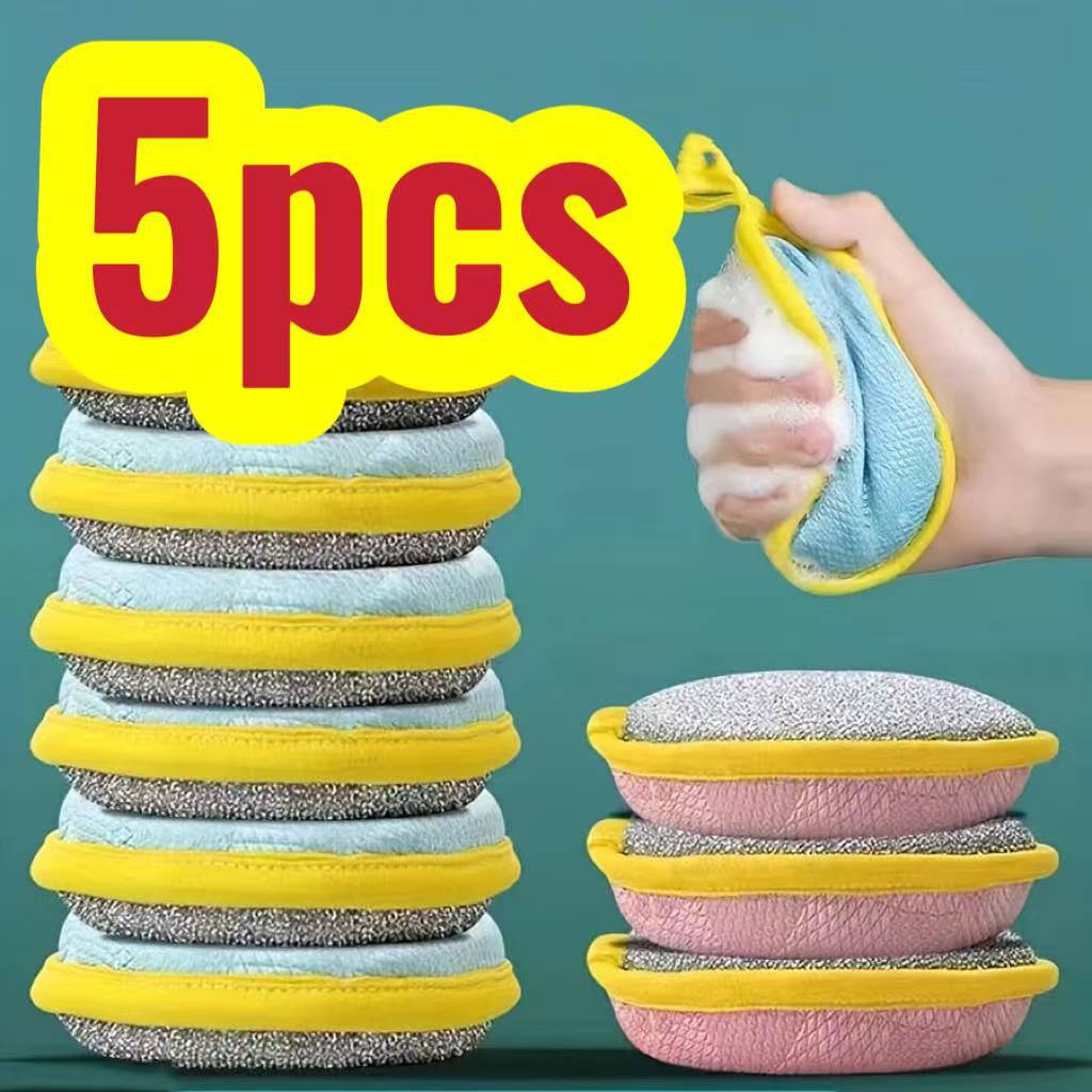 5PCS Kitchen Super Absorbent Double-Sided Brushes Magic Dishwashing ...