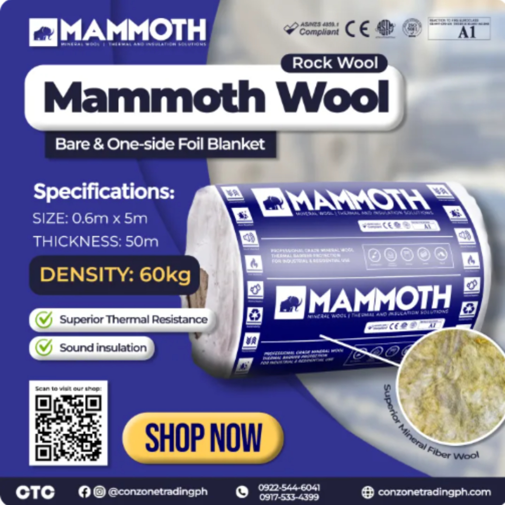 Mammoth rockwool Insulation 60kg/80kg density (.6m x 5m x 50mm) Bare ...