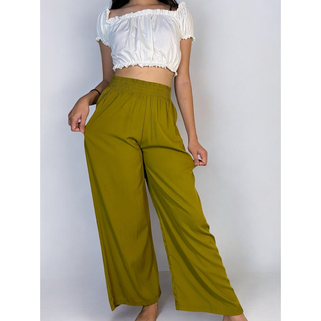 High Waist Challis Wide Leg Pants for Women (with Side Pockets) Robi ...