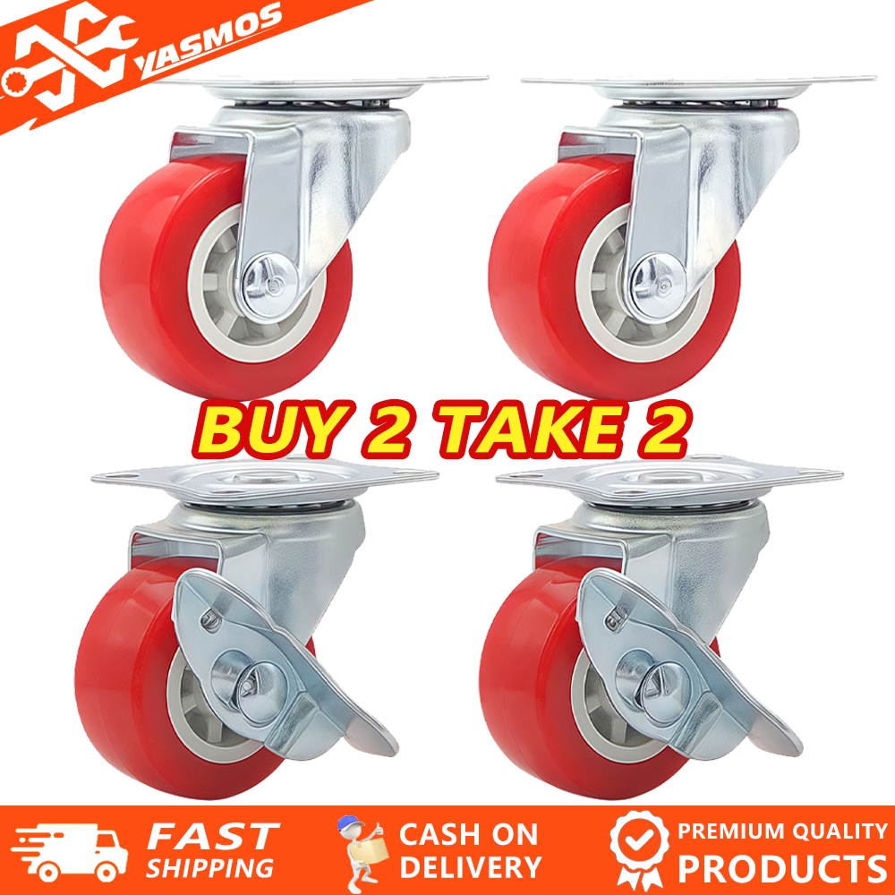 4pcs/Set Red PVC Casters Wheel Fixed Swivel With Lock No Noise ...