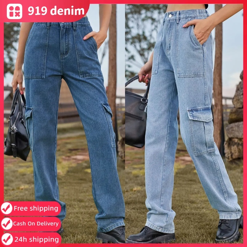 919 Jeans Retro American Street pocket slacks low-rise loose straight ...