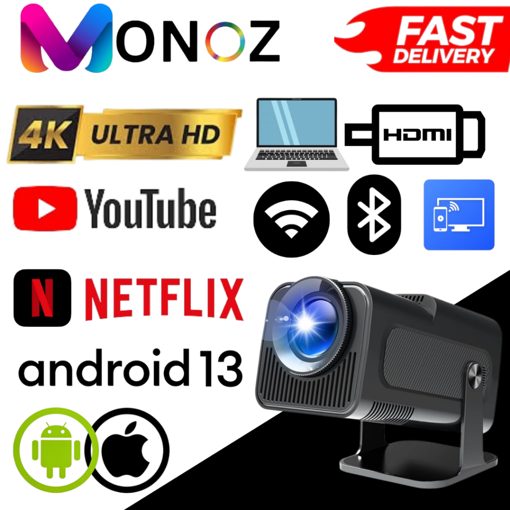 HY320 Pro 4K Smart Projector | Android 13, 1080P, Big LCD, Dual-Band ...