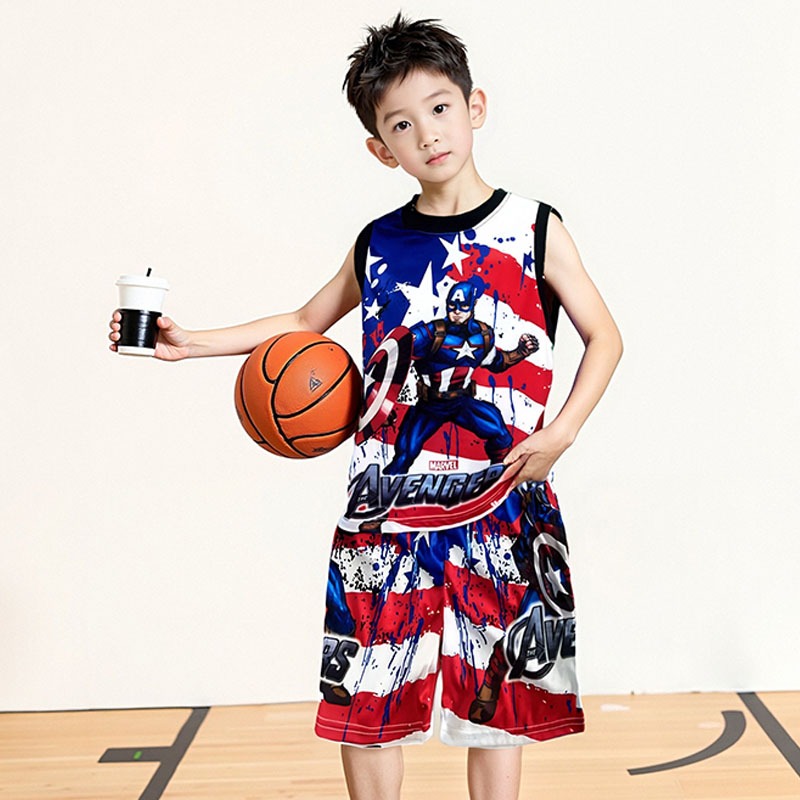 Kids Terno Jersey 4-12Y Kids Shorts Set Comic Hero Vest Set Breathable ...