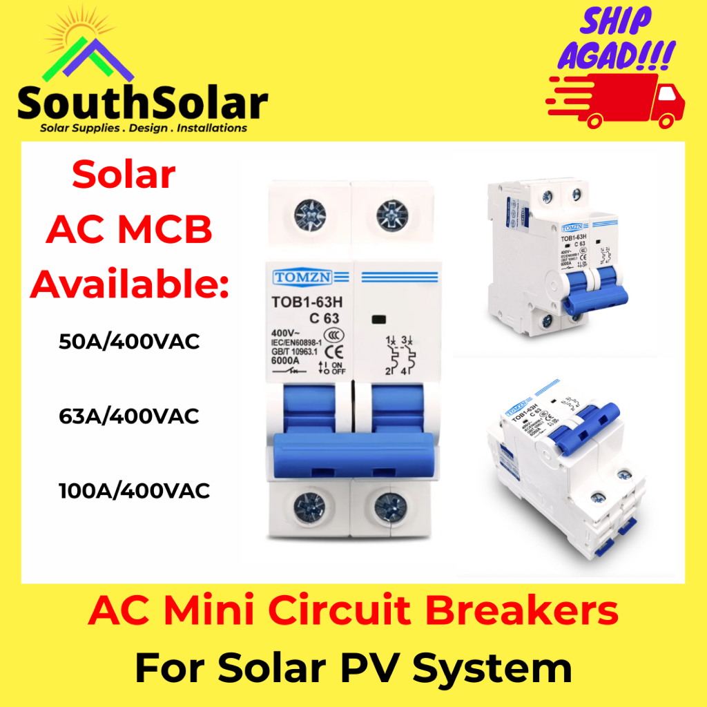 TOMZN 2P AC MCB 6KA 400V Mini Circuit Breaker 50A 63A 100A for Solar Power system | Shopee ...