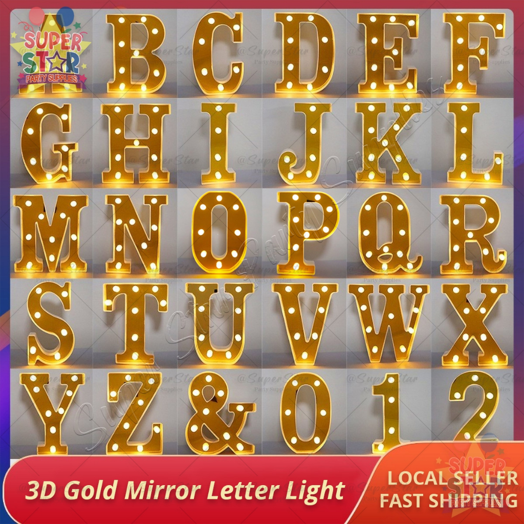 3D Letter Led Light Up Sign Battery Operated Gold Mirror Led Letter ...