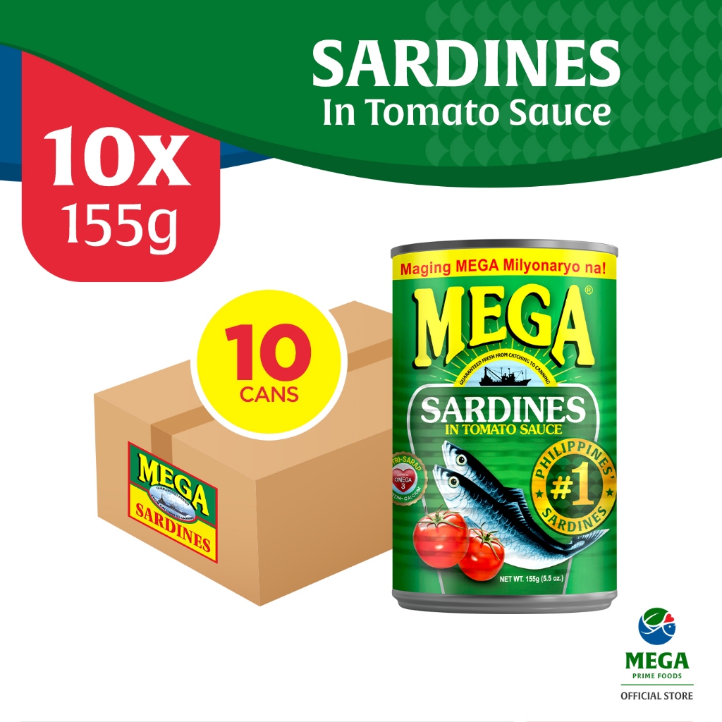 Mega Sardines In Tomato Sauce 155G By 10'S | Shopee Philippines