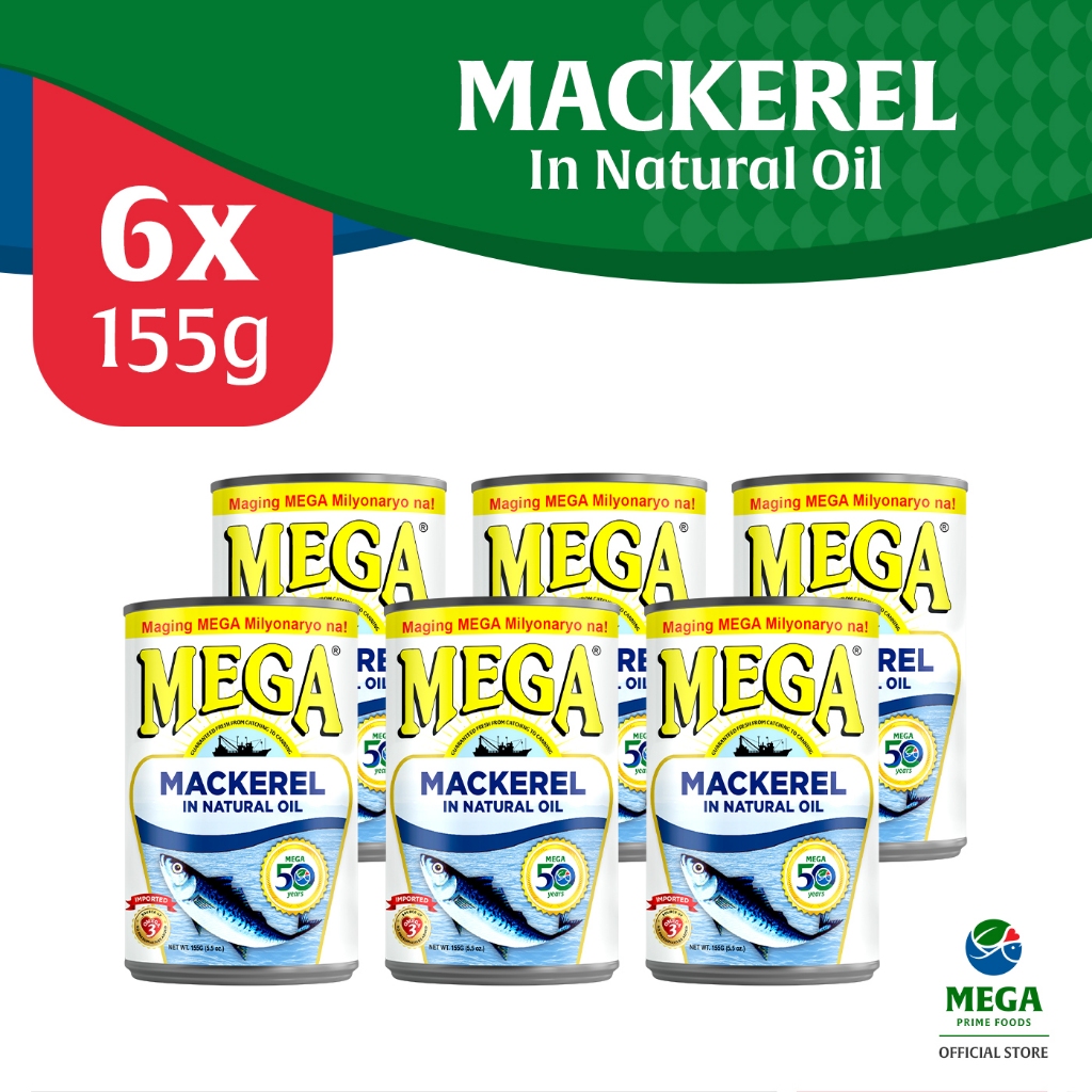 MEGA Mackerel in Natural Oil 155G By 6's | Shopee Philippines