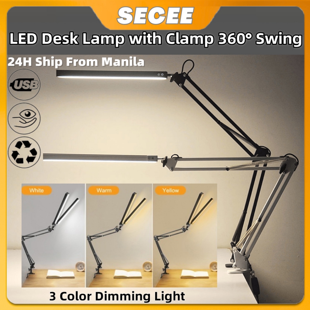 LED Folding Metal Desk Lamp 360° Swing Arm Lamp On Light Clamp 3 ...