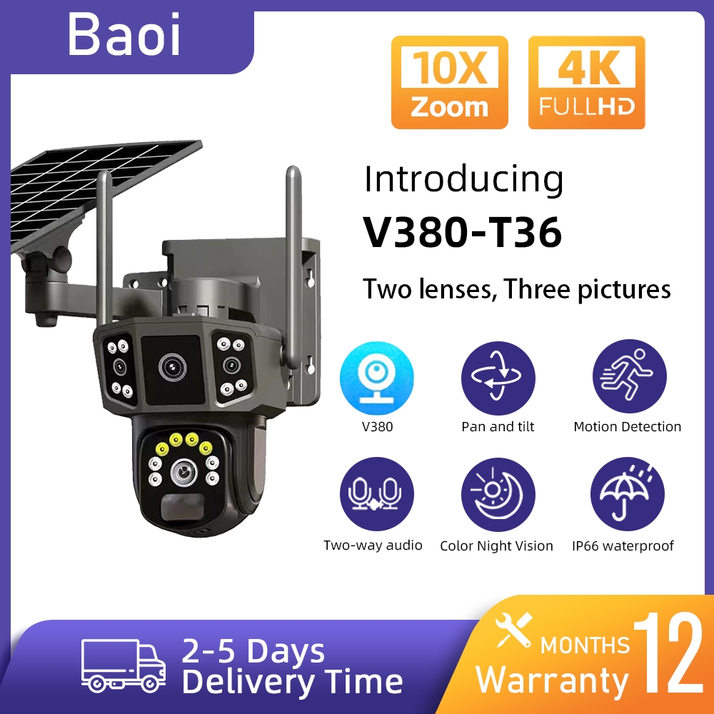 Baoi 【COD】V380 Pro 4G SIM Solar CCTV Camera Outdoor, 8MP 4K Mobile ...