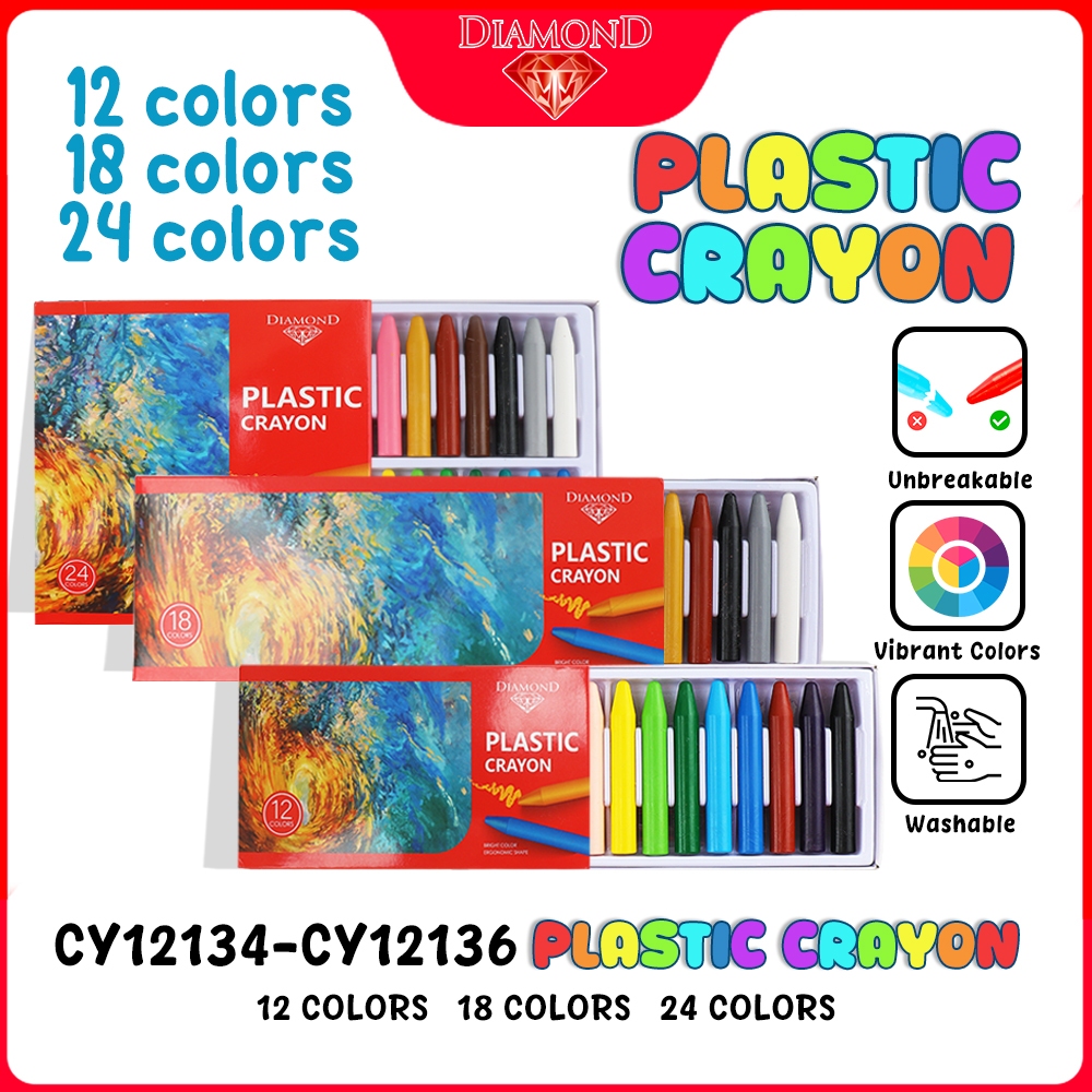 Diamond&FCI Plastic Crayons (12/18/24) Colors Non Toxic Crayons, Easy ...