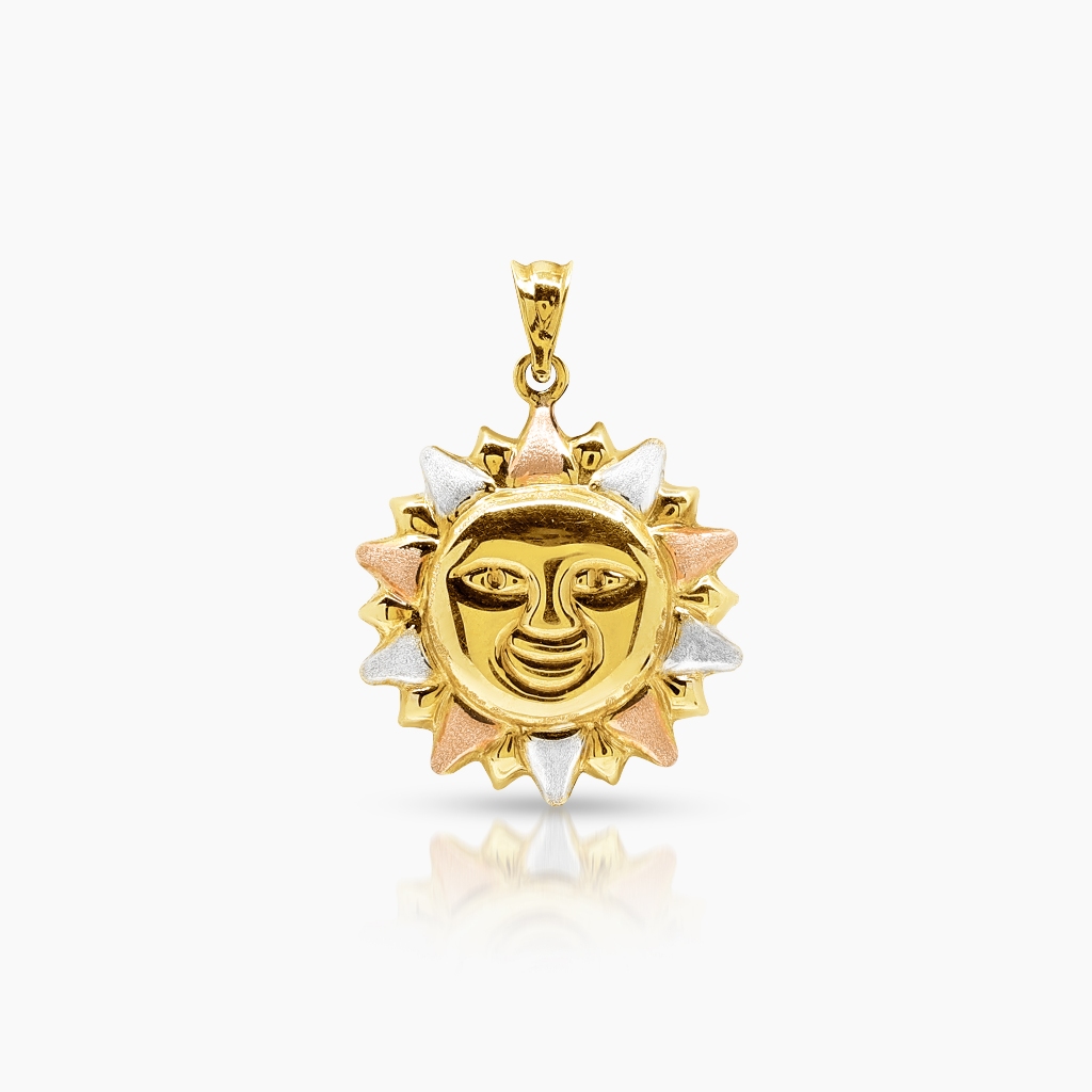 F&C JEWELRY - TRI-COLOR SUN PENDANT (25 MM) IN (SAUDI) 18K YELLOW GOLD ...