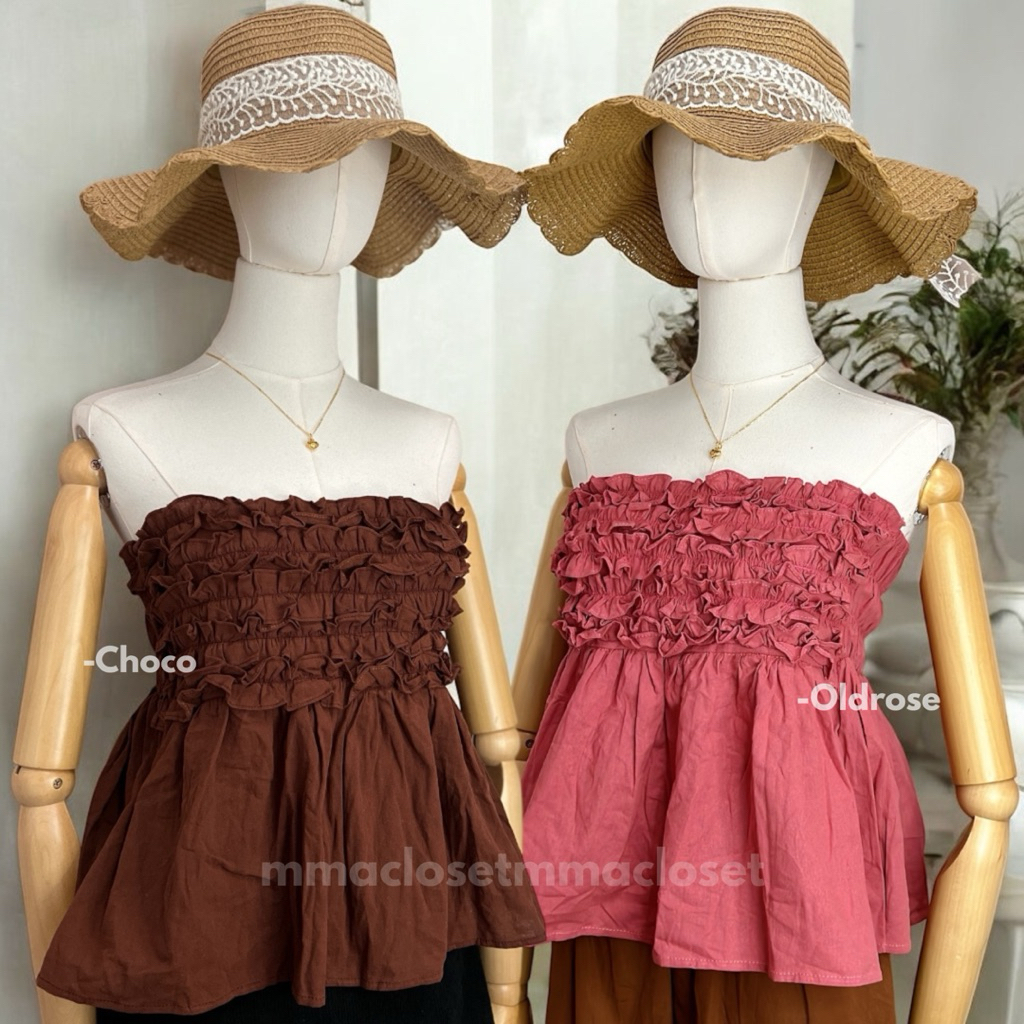 PAULA TOP — MMACLOSET TUBE TOP WITH RUFFLES DETAILS AND GARTERIZED BACK ...