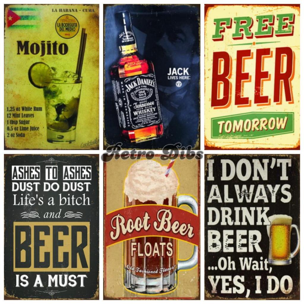 Vintage Tin Plates | Beer | Wine | Soda | Decorative Retro Wall and ...
