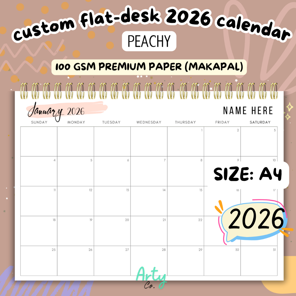 A4 2026 ARTYCO PERSONALIZED FLAT DESK CALENDAR PLANNER CUSTOMIZED HIGH QUALITY PEACHY | Shopee ...