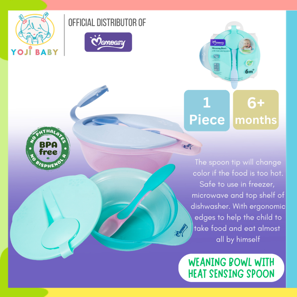 Momeasy Weaning Bowl & Heat Sensing Spoon for 6+ Months Feeding Bowl ...