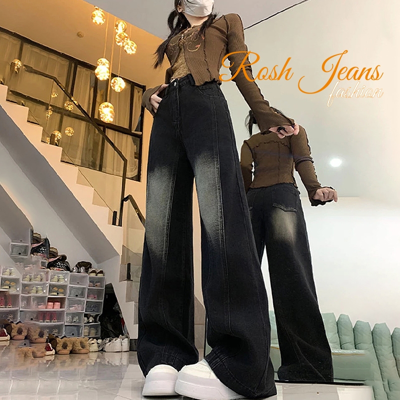 Rosh Baggy pants women Wide Leg Retro High Waist Jeans pants Korean ...