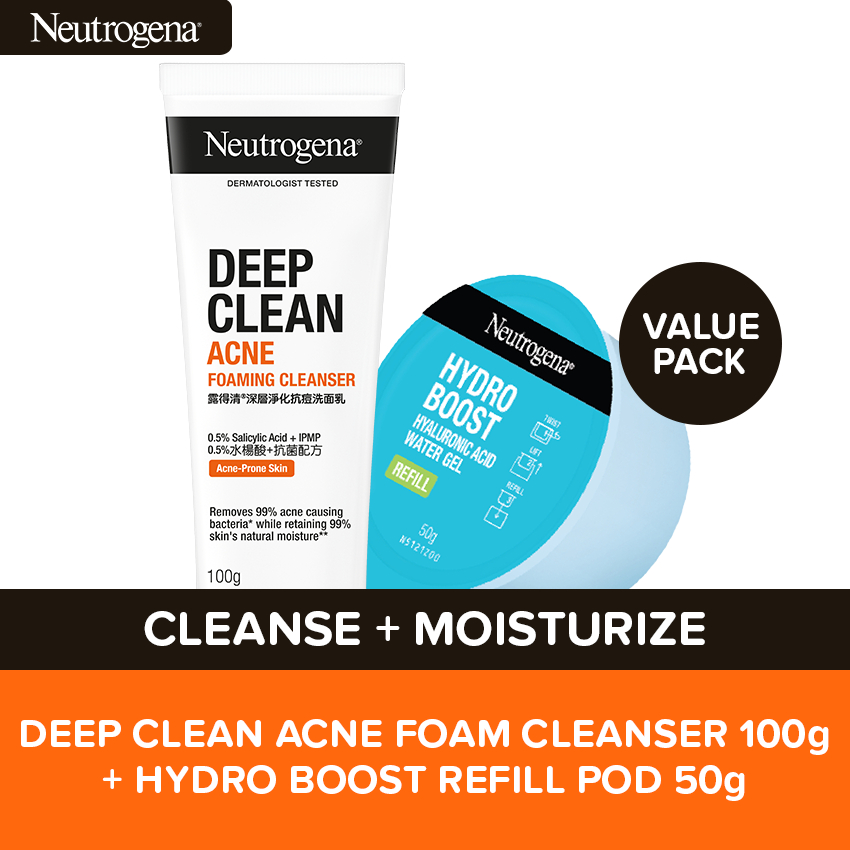 Neutrogena Deep Clean Acne Foam Cleanser 100g + Hydro Boost Refill Pod ...