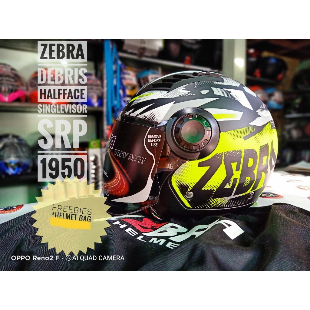 ZEBRA DEBRIS HALF FACE SINGLE VISOR HELMET | Shopee Philippines