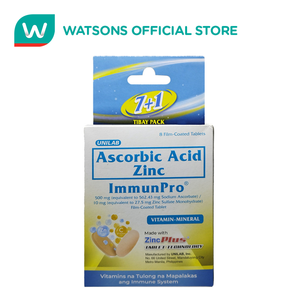 IMMUNPRO Ascorbic Acid Zinc 500mg/10mg 7+1 Pack | Shopee Philippines