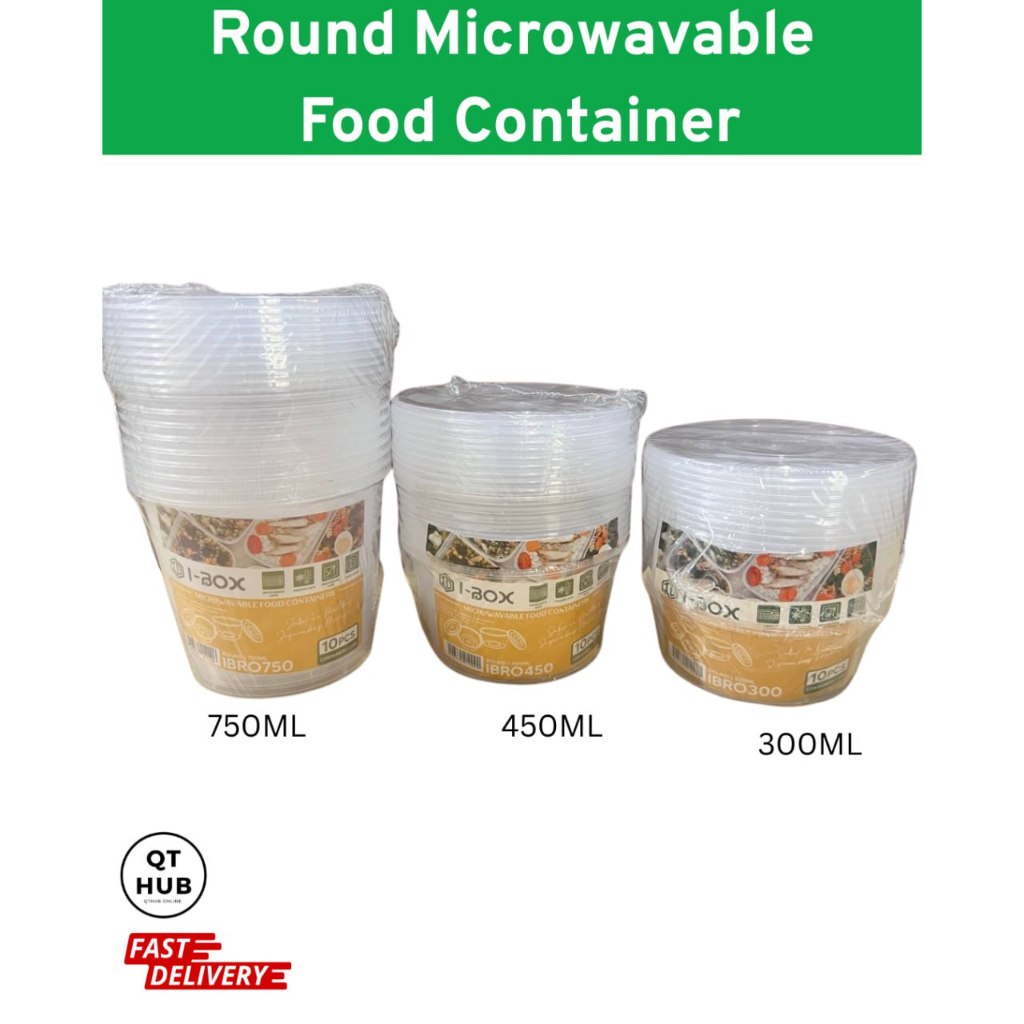 i-Box Round Microwavable Food Containers with Lids – 10pcs Set (300ml ...