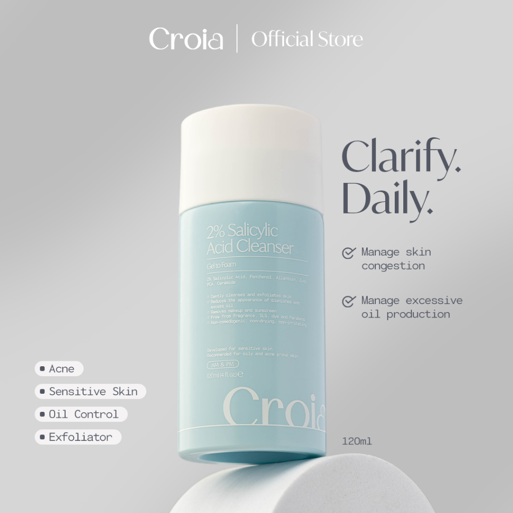 Croia 2% Salicylic Acid Cleanser 120ml - [ Acne | Sensitive Skin | Oil Control | Exfoliator ...