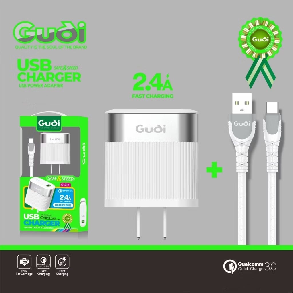 Original Gudi QC3.0 2.4A Fast USB Charger Quick Charging Android Micro ...