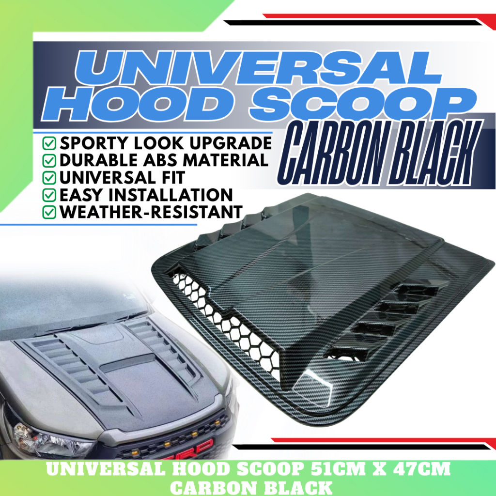 OC UNIVERSAL 51X47CM CAR AIR FLOW INTAKE HOOD SCOOP CARBONBLACK (12192 ...