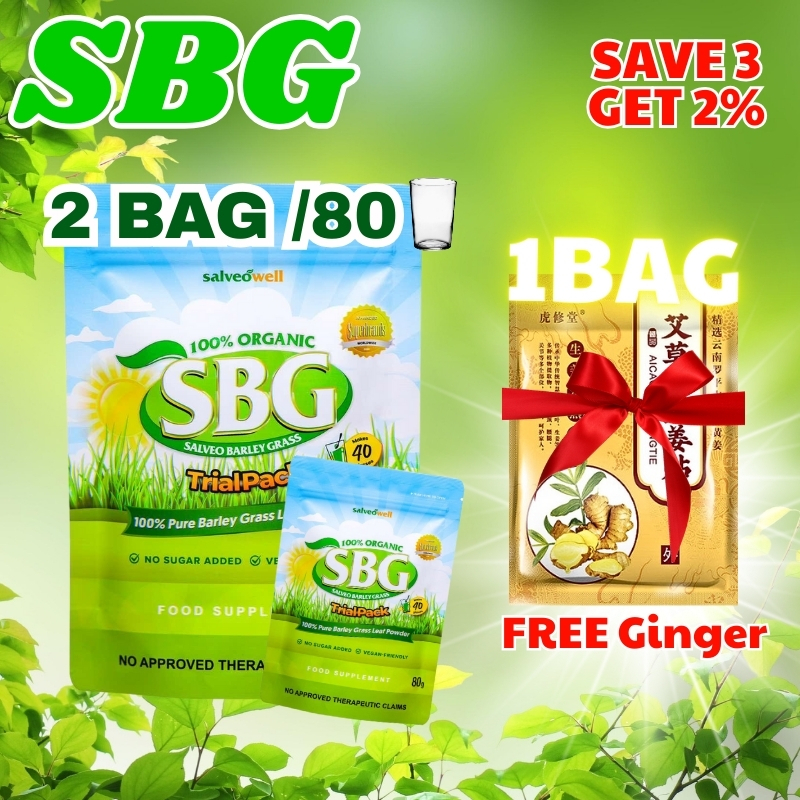 ( COMBO 2 SBG + 1GP) Salveo Barley Grass Powder Original in Trial Pack ...