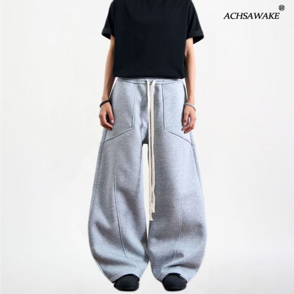 ACHSAWAKE Men's Pants Retro Sporty Curved Knife Pants Loose Casual Wide Leg Drawstring | Shopee ...