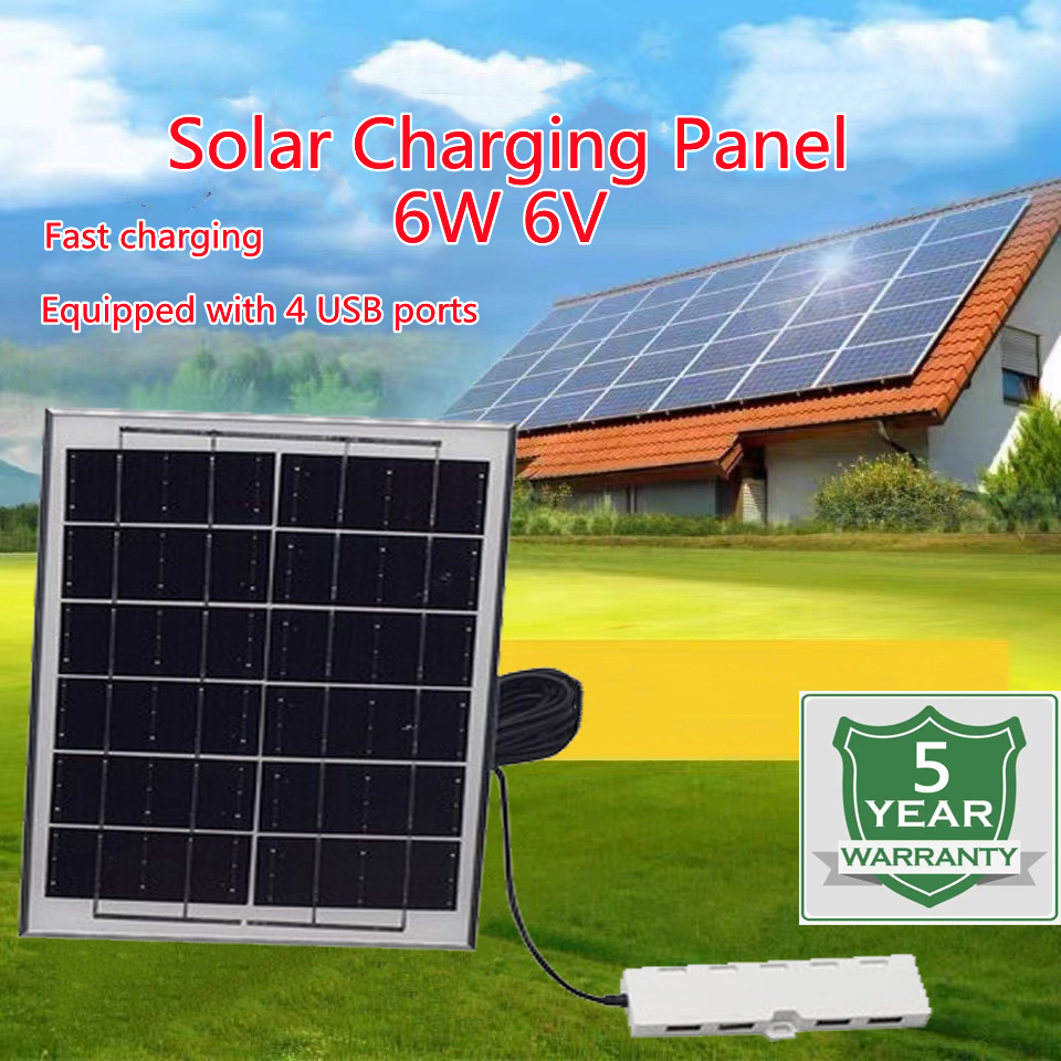 6W 6V Solar Charging Panel Fast Charging Solar Energy Panel with 4 USB ...