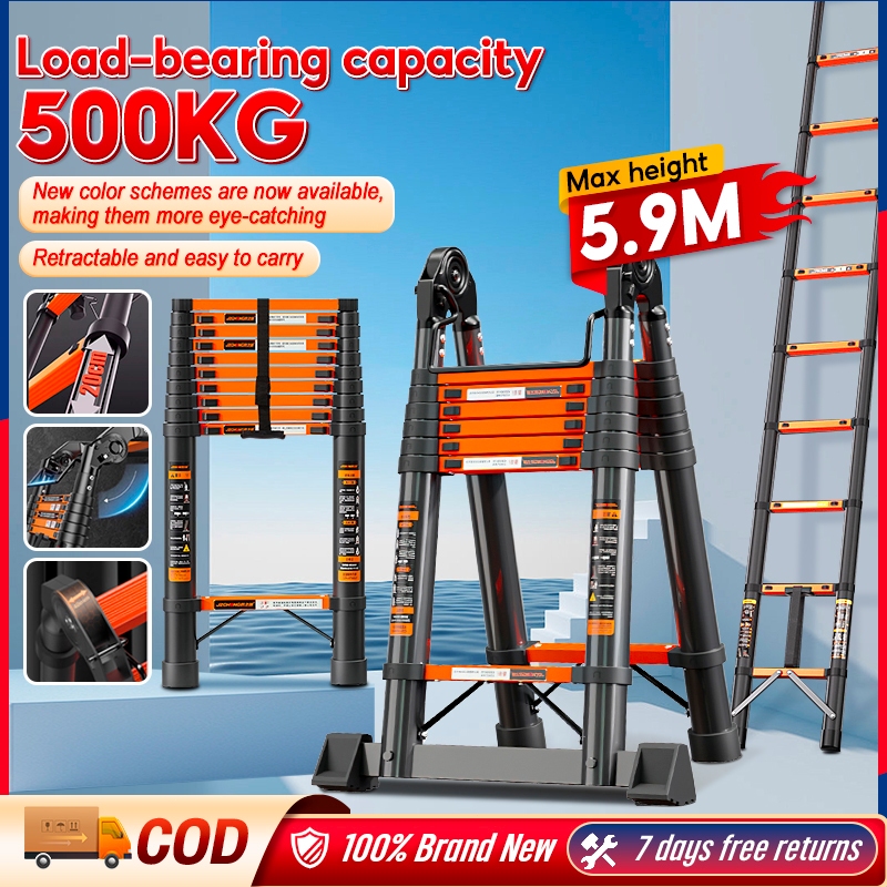 Telescopic Ladder Foldabl Aluminum heavy duty steel ladder load multi ...