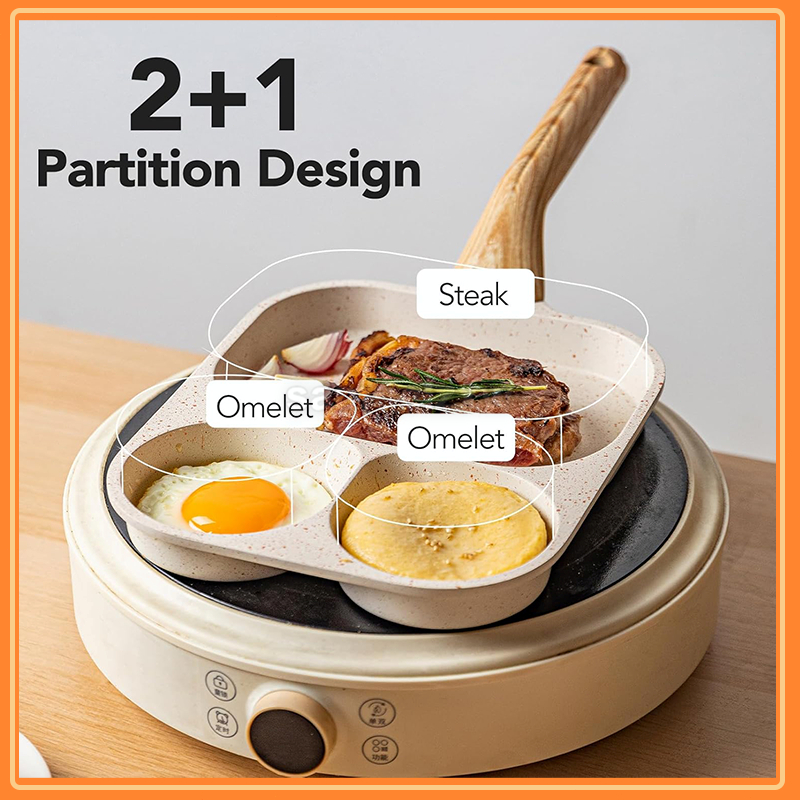 3in1 Non Stick Breakfast Pan Kawali Multi Section Small Frying Pan Egg ...