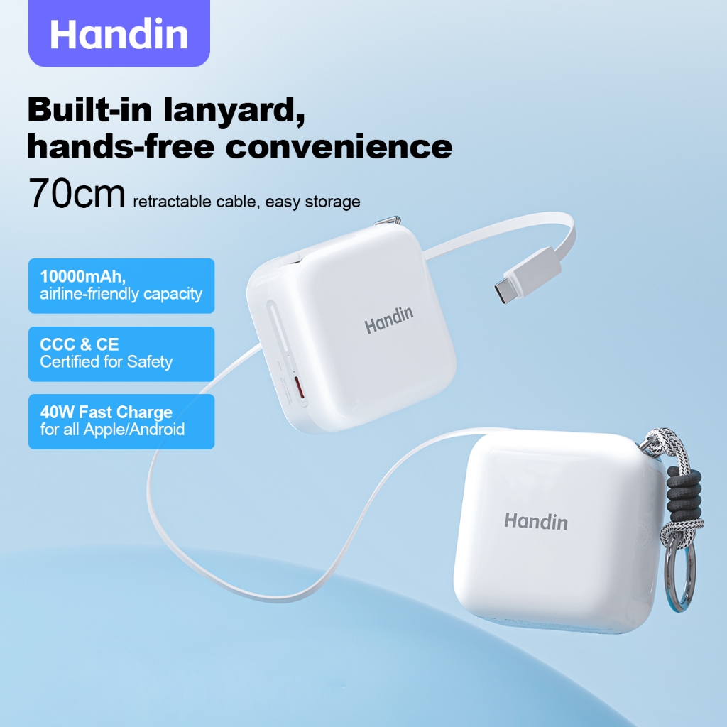 Handin Mini Portable Powerbank 40W Fast Charging Built-in Retractable ...