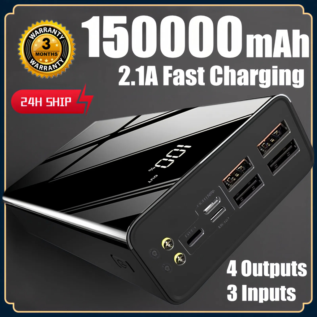 {COD}Power Bank 150000mAh 2.1A Fast Charging 4 Outputs 3 Inputs Mirror ...