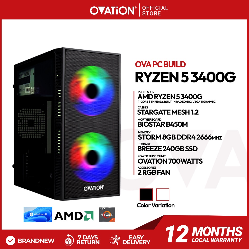 Ovation Desktop PC Ryzen 5 3400G | 8GB RAM | 240GB SSD | All-Around ...