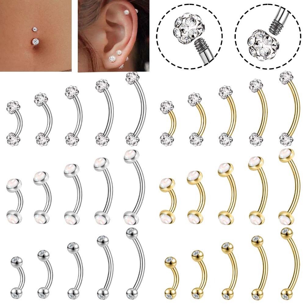 1 PC Stainless Steel Eyebrow Ring Crystal Opal Navel Piercing Internal ...