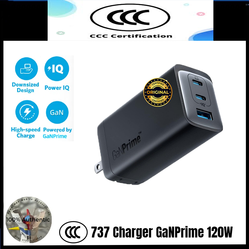 CCC 737 Charger GaNPrime 120W, PPS 3-Port Fast Compact Foldable Wall ...