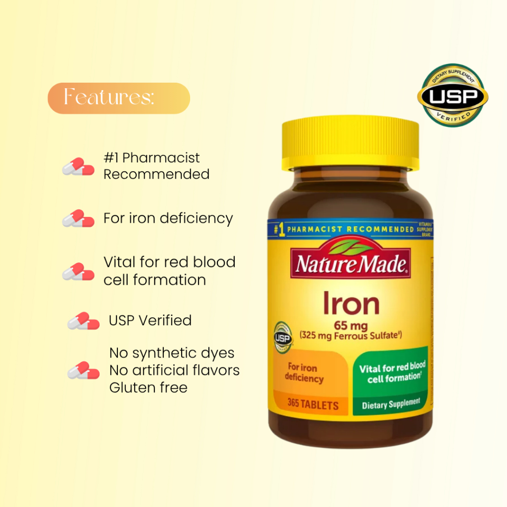 Nature Made Iron 65mg (325mg Ferrous Sulfate) - 365 Tablets | Shopee ...