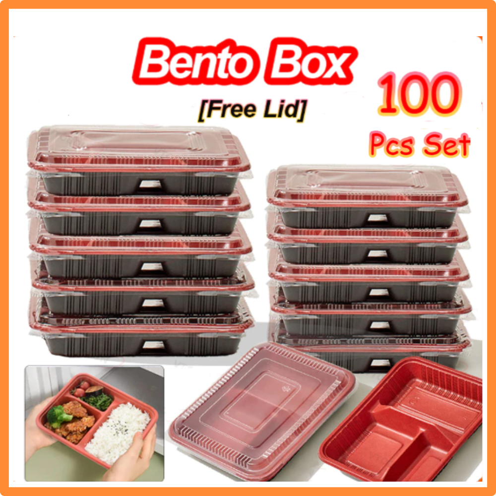 100pcs Bento Box Trays With Thick Plastic Lid 1 | 2 | 3 | 4 | 5 ...